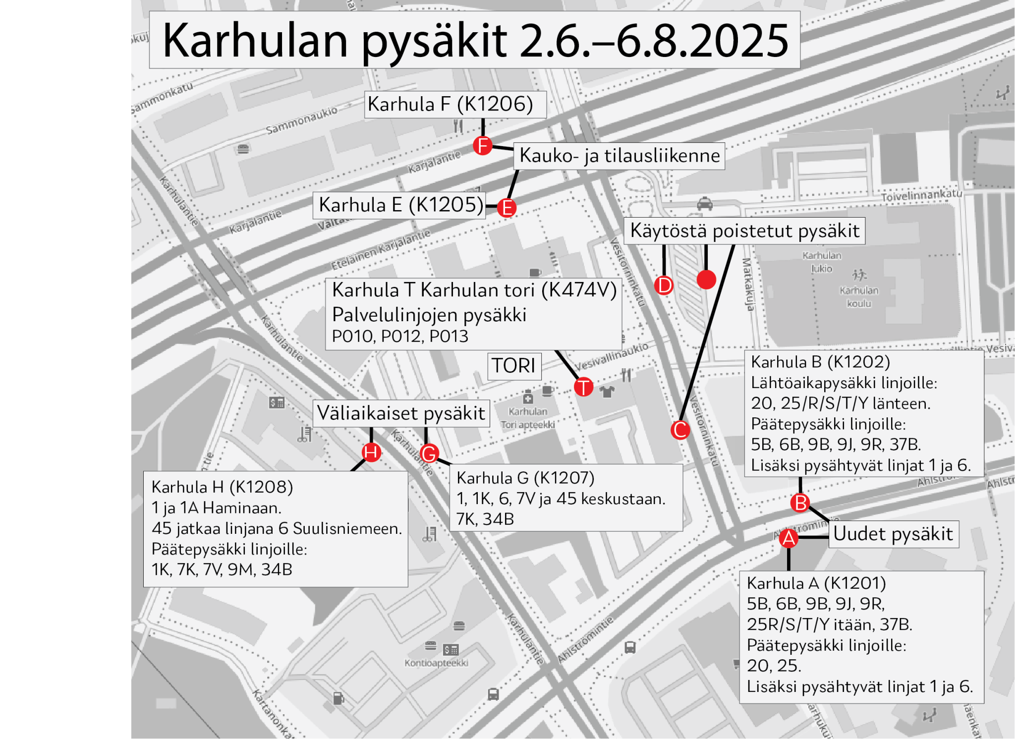 Kotkan keskustan ja Karhulan pysäkkeihin muutoksia 2.6. lähtien - Jonne ja Minne